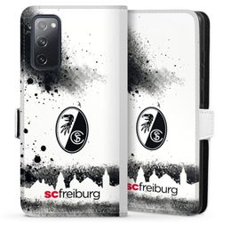 DeinDesign Galaxy S20 FE Handy Klapph&uuml;lle Handyh&uuml;lle aus Kunst Leder wei&szlig; Flip Case Logo Sc Freiburg Skyline Sideflip mit Lasche