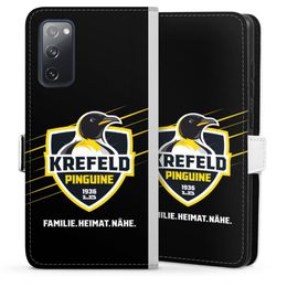 DeinDesign Galaxy S20 FE Handy Klapph&uuml;lle Handyh&uuml;lle aus Kunst Leder wei&szlig; Flip Case Ice Hockey Sports Krefeld Pinguine Sideflip mit Lasche