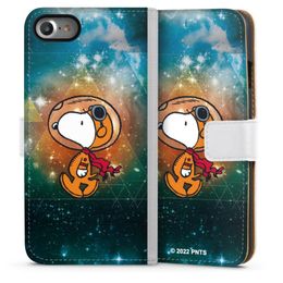 DeinDesign iPhone SE (2020) Handy Klapph&uuml;lle Handyh&uuml;lle aus Kunst Leder wei&szlig; Flip Case Official Licensed Product Astronaut Snoopy Sideflip mit Lasche