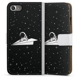 DeinDesign iPhone SE (2022) Handy Klapph&uuml;lle Handyh&uuml;lle aus Kunst Leder wei&szlig; Flip Case Astronaut Comic Paper Sideflip mit Lasche