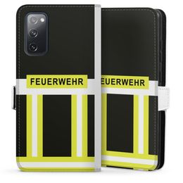 DeinDesign Galaxy S20 FE 5G Handy Klapph&uuml;lle Handyh&uuml;lle aus Kunst Leder wei&szlig; Flip Case Fire Fighter Fire Fighters Job Sideflip mit Lasche