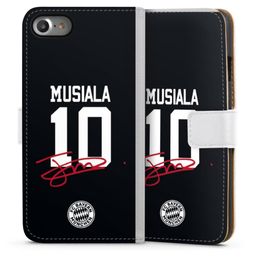 DeinDesign iPhone SE (2020) Handy Klapph&uuml;lle Handyh&uuml;lle aus Kunst Leder wei&szlig; Flip Case Fcb Jamal Musiala Fc Bayern M&uuml;nchen Sideflip mit Lasche