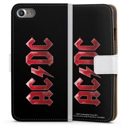DeinDesign iPhone SE (2020) Handy Klapph&uuml;lle Handyh&uuml;lle aus Kunst Leder wei&szlig; Flip Case Logo Merchandise Acdc Sideflip mit Lasche