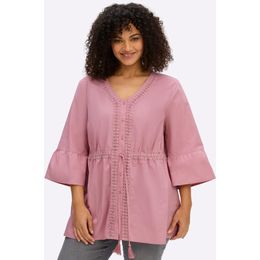 sheego Damen Longbluse, rosa, Gr. 52, unifarben, 100% Baumwolle, Blusen