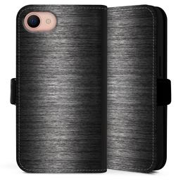 DeinDesign iPhone 16e Handy Klapph&uuml;lle Handyh&uuml;lle aus Kunst Leder schwarz Flip Case Anthracite Metallic Look Metal Sideflip mit Lasche