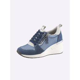 Heine Damen Sneaker, Gr. 35jeansblau, grau, Glattleder, Leder, Rindsleder, Textil, Veloursleder, Schuhe