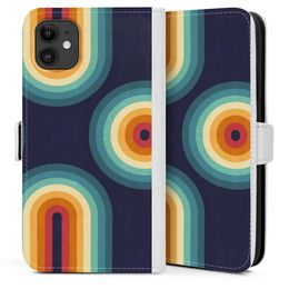 DeinDesign iPhone 11 Handy Klapph&uuml;lle Handyh&uuml;lle aus Kunst Leder wei&szlig; Flip Case Retro Colourful Rainbow Sideflip mit Lasche
