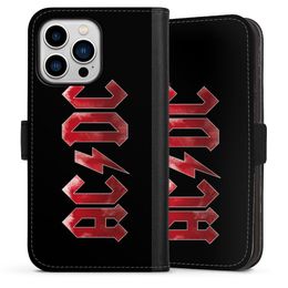 DeinDesign iPhone 13 Pro Handy Klapph&uuml;lle Handyh&uuml;lle aus Kunst Leder schwarz Flip Case Acdc Merchandise Logo Sideflip mit Lasche