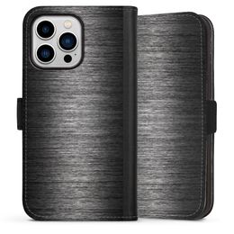 DeinDesign iPhone 13 Pro Handy Klapph&uuml;lle Handyh&uuml;lle aus Kunst Leder schwarz Flip Case Anthracite Metallic Look Metal Sideflip mit Lasche