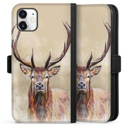 DeinDesign iPhone 11 Handy Klapph&uuml;lle Handyh&uuml;lle aus Kunst Leder schwarz Flip Case Animal Look Deer Reindeer Sideflip mit Lasche