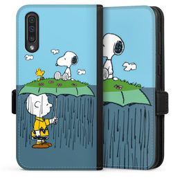 DeinDesign Galaxy A50 Handy Klapph&uuml;lle Handyh&uuml;lle aus Kunst Leder schwarz Flip Case Peanuts Children Snoopy Sideflip mit Lasche