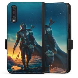 DeinDesign Galaxy A50 Handy Klapph&uuml;lle Handyh&uuml;lle aus Kunst Leder schwarz Flip Case Star Wars The Mandalorian Sunset Sideflip mit Lasche