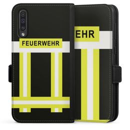 DeinDesign Galaxy A50 Handy Klapph&uuml;lle Handyh&uuml;lle aus Kunst Leder schwarz Flip Case Fire Fighters Job Fire Fighter Sideflip mit Lasche