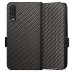DeinDesign Galaxy A50 Handy Klapph&uuml;lle Handyh&uuml;lle aus Kunst Leder schwarz Flip Case Carbon Metallic Look Muster Sideflip mit Lasche