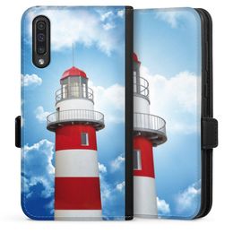 DeinDesign Galaxy A50 Handy Klapph&uuml;lle Handyh&uuml;lle aus Kunst Leder schwarz Flip Case Cloud Lighthouse Sky Sideflip mit Lasche