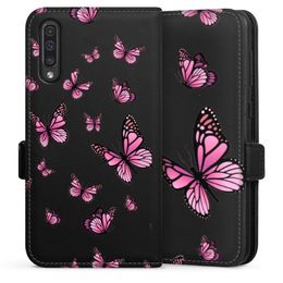 DeinDesign Galaxy A50 Handy Klapph&uuml;lle Handyh&uuml;lle aus Kunst Leder schwarz Flip Case Butterfly Motiv Ohne Hintergrund Muster Sideflip mit Lasche
