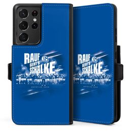 DeinDesign Galaxy S21 Ultra 5G Handy Klapph&uuml;lle Handyh&uuml;lle aus Kunst Leder schwarz Flip Case Official Licensed Product Ascent Fc Schalke 04 Sideflip mit Lasche