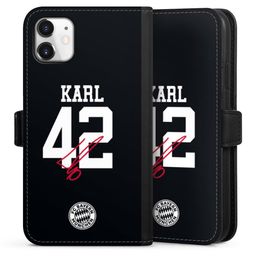 DeinDesign iPhone 11 Handy Klapph&uuml;lle Handyh&uuml;lle aus Kunst Leder schwarz Flip Case Merchandise Fc Bayern M&uuml;nchen Lennart Karl Sideflip mit Lasche