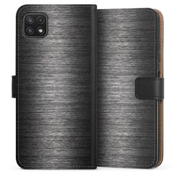 DeinDesign Galaxy A22 5G Handy Klapph&uuml;lle Handyh&uuml;lle aus Kunst Leder schwarz Flip Case Metal Metallic Look Anthracite Sideflip mit langer Lasche