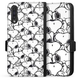 DeinDesign Galaxy A50 Handy Klapph&uuml;lle Handyh&uuml;lle aus Kunst Leder schwarz Flip Case Peanuts Snoopy Muster Sideflip mit Lasche