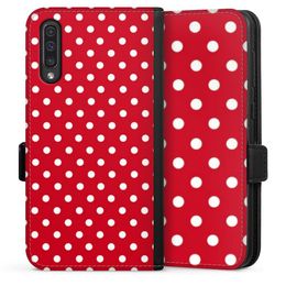 DeinDesign Galaxy A50 Handy Klapph&uuml;lle Handyh&uuml;lle aus Kunst Leder schwarz Flip Case Points Polka Dots Retro Sideflip mit Lasche