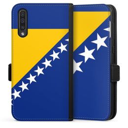 DeinDesign Galaxy A50 Handy Klapph&uuml;lle Handyh&uuml;lle aus Kunst Leder schwarz Flip Case Bosnia Flag Sideflip mit Lasche