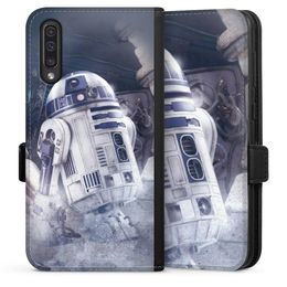 DeinDesign Galaxy A50 Handy Klapph&uuml;lle Handyh&uuml;lle aus Kunst Leder schwarz Flip Case Robot Merchandise Star Wars Sideflip mit Lasche