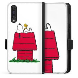 DeinDesign Galaxy A50 Handy Klapph&uuml;lle Handyh&uuml;lle aus Kunst Leder schwarz Flip Case Snoopy Peanuts Official Licensed Product Sideflip mit Lasche