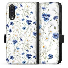 DeinDesign Galaxy A50 Handy Klapph&uuml;lle Handyh&uuml;lle aus Kunst Leder schwarz Flip Case Flowers Muster Flower Sideflip mit Lasche