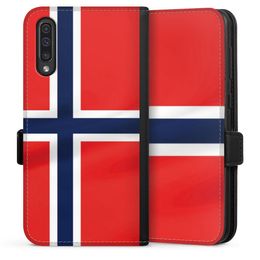 DeinDesign Galaxy A50 Handy Klapph&uuml;lle Handyh&uuml;lle aus Kunst Leder schwarz Flip Case Flags Flag Norway Sideflip mit Lasche