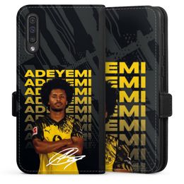 DeinDesign Galaxy A50 Handy Klapph&uuml;lle Handyh&uuml;lle aus Kunst Leder schwarz Flip Case Bvb Borussia Dortmund Karim Adeyemi Sideflip mit Lasche
