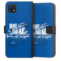 DeinDesign Galaxy A22 5G Handy Klapph&uuml;lle Handyh&uuml;lle aus Kunst Leder schwarz Flip Case Official Licensed Product Ascent Fc Schalke 04 Sideflip mit langer Lasche