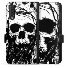 DeinDesign Galaxy A50 Handy Klapph&uuml;lle Handyh&uuml;lle aus Kunst Leder schwarz Flip Case Totenkopf Skulls Halloween Sideflip mit Lasche