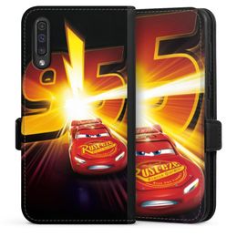 DeinDesign Galaxy A50 Handy Klapph&uuml;lle Handyh&uuml;lle aus Kunst Leder schwarz Flip Case Official Licensed Product Cars Lightning Mcqueen 95 Sideflip mit Lasche