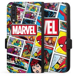 DeinDesign Galaxy A50 Handy Klapph&uuml;lle Handyh&uuml;lle aus Kunst Leder schwarz Flip Case Muster Comic Marvel Sideflip mit Lasche
