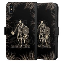 DeinDesign iPhone Xs Max Handy Klapph&uuml;lle Handyh&uuml;lle aus Kunst Leder schwarz Flip Case Wikinger Vikings Tv Show Designs Sideflip mit Lasche