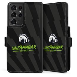 DeinDesign Galaxy S21 Ultra 5G Handy Klapph&uuml;lle Handyh&uuml;lle aus Kunst Leder schwarz Flip Case Horse Borussia M&ouml;nchengladbach Official Licensed Product Sideflip 