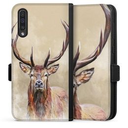 DeinDesign Galaxy A50 Handy Klapph&uuml;lle Handyh&uuml;lle aus Kunst Leder schwarz Flip Case Animal Look Deer Reindeer Sideflip mit Lasche