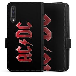 DeinDesign Galaxy A50 Handy Klapph&uuml;lle Handyh&uuml;lle aus Kunst Leder schwarz Flip Case Acdc Merchandise Logo Sideflip mit Lasche