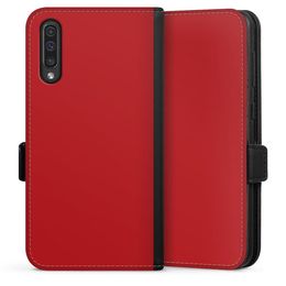 DeinDesign Galaxy A50 Handy Klapph&uuml;lle Handyh&uuml;lle aus Kunst Leder schwarz Flip Case Colour Unicoloured Red Sideflip mit Lasche