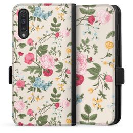 DeinDesign Galaxy A50 Handy Klapph&uuml;lle Handyh&uuml;lle aus Kunst Leder schwarz Flip Case Ornament Flowers Vintage Sideflip mit Lasche