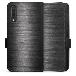 DeinDesign Galaxy A50 Handy Klapph&uuml;lle Handyh&uuml;lle aus Kunst Leder schwarz Flip Case Anthracite Metallic Look Metal Sideflip mit Lasche