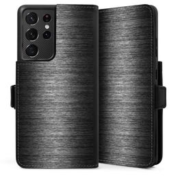 DeinDesign Galaxy S21 Ultra 5G Handy Klapph&uuml;lle Handyh&uuml;lle aus Kunst Leder schwarz Flip Case Anthracite Metallic Look Metal Sideflip mit Lasche