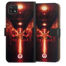 DeinDesign Galaxy A22 5G Handy Klapph&uuml;lle Handyh&uuml;lle aus Kunst Leder schwarz Flip Case Official Licensed Product Fc St. Pauli Sideflip mit langer Lasche