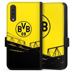 DeinDesign Galaxy A50 Handy Klapph&uuml;lle Handyh&uuml;lle aus Kunst Leder schwarz Flip Case Merchandise Bvb Borussia Dortmund Sideflip mit Lasche