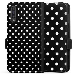 DeinDesign Galaxy A50 Handy Klapph&uuml;lle Handyh&uuml;lle aus Kunst Leder schwarz Flip Case Retro Points Polka Dots Sideflip mit Lasche