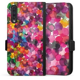 DeinDesign Galaxy A50 Handy Klapph&uuml;lle Handyh&uuml;lle aus Kunst Leder schwarz Flip Case Water Colour Colourful Points Sideflip mit Lasche