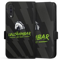 DeinDesign Galaxy A50 Handy Klapph&uuml;lle Handyh&uuml;lle aus Kunst Leder schwarz Flip Case Horse Borussia M&ouml;nchengladbach Official Licensed Product Sideflip mit Lasche