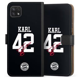 DeinDesign Galaxy A22 5G Handy Klapph&uuml;lle Handyh&uuml;lle aus Kunst Leder schwarz Flip Case Merchandise Lennart Karl Fc Bayern M&uuml;nchen Sideflip mit langer Lasche