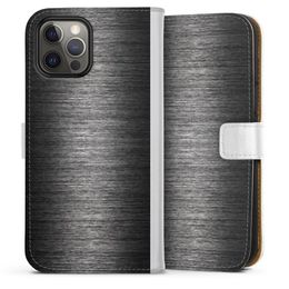DeinDesign iPhone 12 Pro Max Handy Klapph&uuml;lle Handyh&uuml;lle aus Kunst Leder wei&szlig; Flip Case Anthracite Metallic Look Metal Sideflip mit Lasche